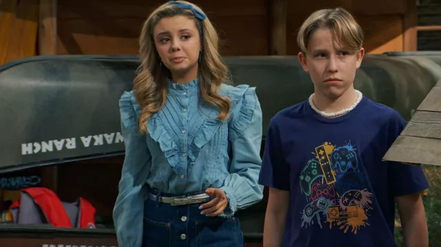 Love The Label Ruffled Chambray Buttondown worn by Destiny Baker ...