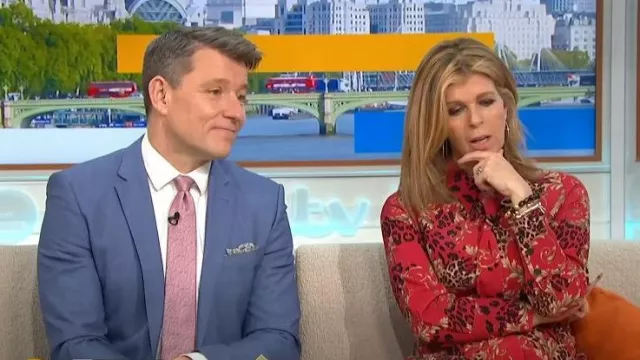 Sosandar Red Multi Print Midi Shirt Dress worn by Kate Garraway as seen ...