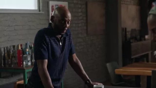 Reiss Kade Navy Zip Through Polo Shirt worn by Rome Howard (Romany Malco) as seen in A Million ...