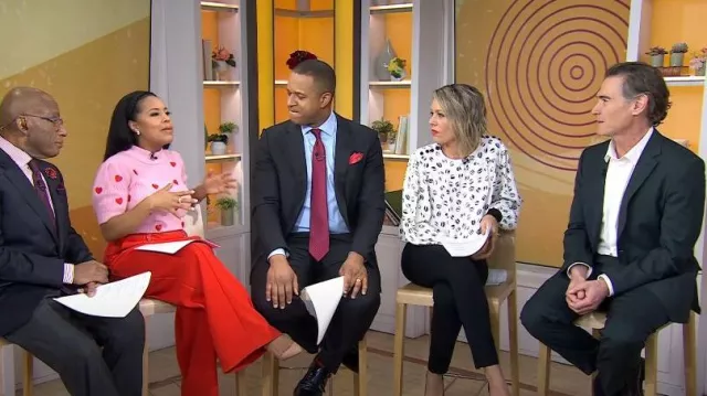 Reiss Jolie Lips Print Long Sleeve Top worn by Dylan Dreyer as seen in ...