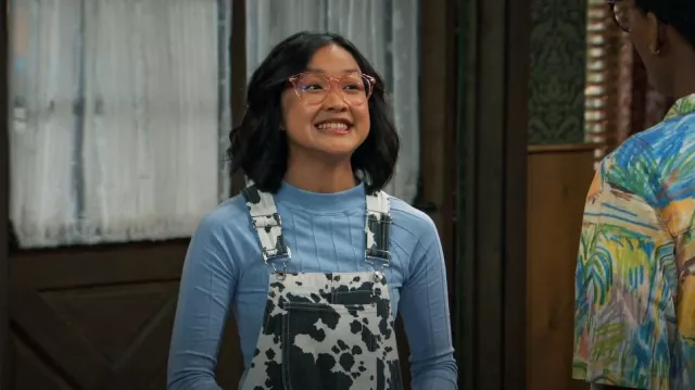 Dolls Kill x Momokrom Cow Print Loose Fit Shortalls worn by Megan (Grace Lu) as seen in BUNK'D ...