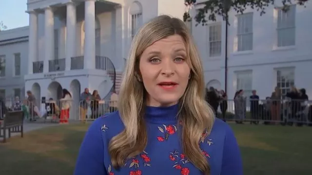 Ann Taylor Floral Mock Neck Sweater Tee worn by Catie Beck as seen in ...