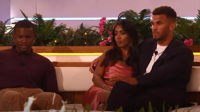 House of CB Reva Rose Satin Balcony Corset Dress worn by Sanam ...