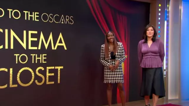 L'Agence Livia Fringed Houndstooth Tweed Skirt worn by Tiffany Reid as ...