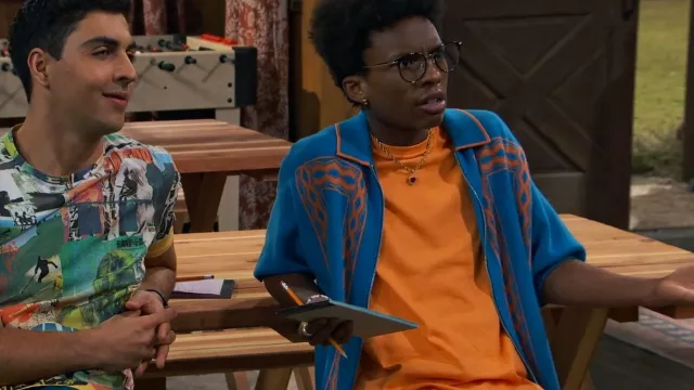 Urban Outfitters Jacquard Relaxed Zip Polo Shirt worn by Noah Lambert ...