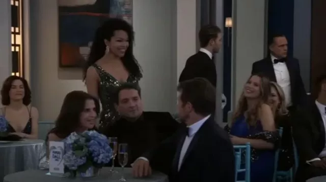 Sumintras One of a Kind V Neck High Slit Tonal Multi-color Sequin Dress ...