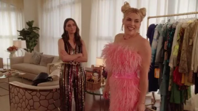 Akira Bite Me Feather Mini Dress worn by Summer Dutkowsky (Busy Philipps) as seen in Girls5eva ...