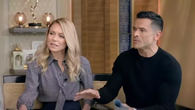 Saint Laurent Lavalliere Neck Blouse worn by Kelly Ripa as seen in LIVE ...