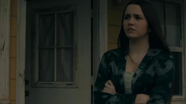 American Eagle Western Tribal Charcoal Stell Gray Shirt worn by Tabitha ...