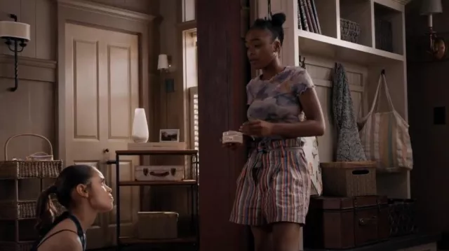 Madewell Paperbag Shorts In Rainbow Stripe worn by Zora Greenleaf ...