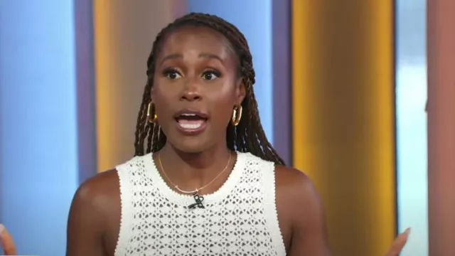 Leset Lucy Top in Cream worn by Issa Rae as seen in Good Morning ...