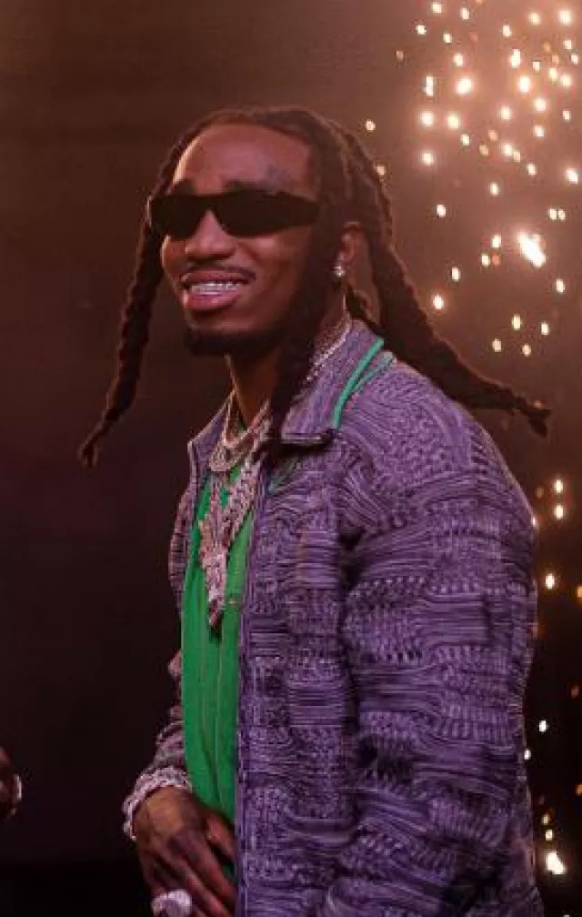 Bottega Veneta Grey Speck­led Wo­ven Track Jack­et worn by Quavo on the ...