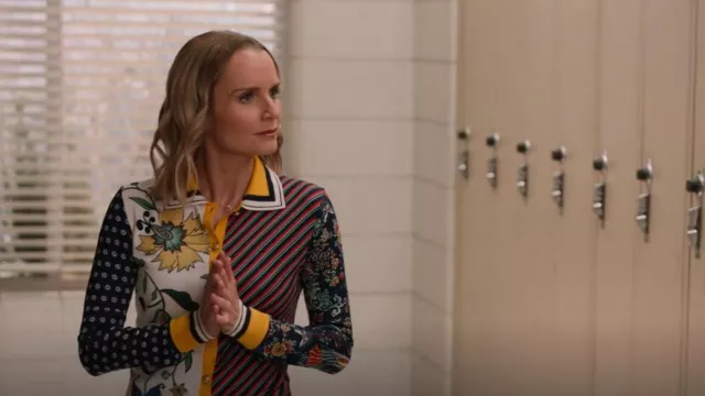 Tory Burch Print Block Cardigan worn by Miss Jenn (Kate Reinders) as ...