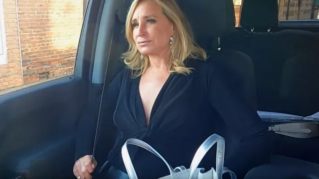 Halston Jaycee Twist Front Deep V Neck Dress worn by Sonja Morgan as ...