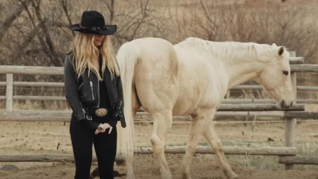 Allsaints Leather Balfern Bik­er Jack­et worn by Reagan Baker as seen ...