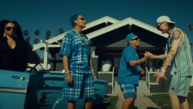 Burberry Bright Blue & White Check T-Shirt worn by Blessd in BLESSD ...