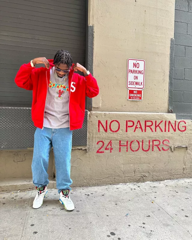 Supreme x Coogi Blue Flower Embroidered Jeans worn by Lil Tjay on his ...