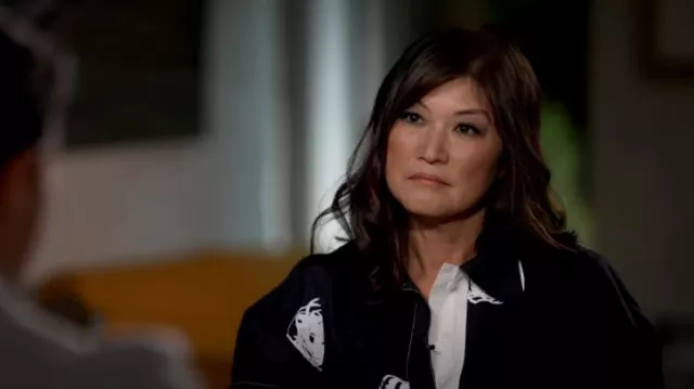 Lovebirds Shirt Dress In Navy/Ivory worn by Juju Chang as seen in Good ...