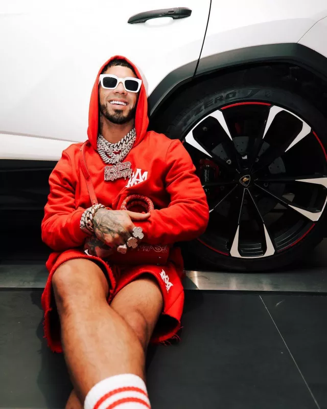 Amiri Red & White MA Sweatshorts worn by Anuel AA on his Instagram ...