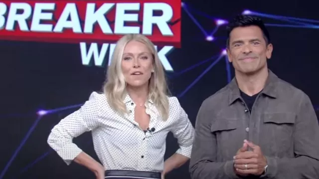 Saint Laurent Classic Shirt In Dotted Crepe De Chine worn by Kelly Ripa ...