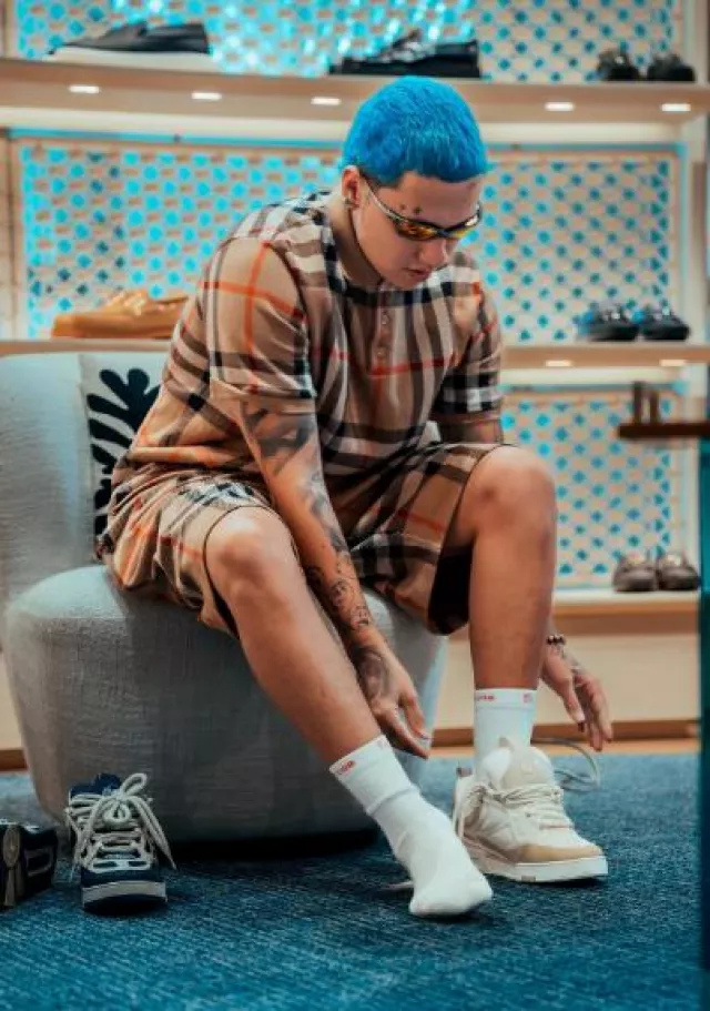 Louis Vuitton Navy & White LV Skate Sneakers worn by Blessd on his ...