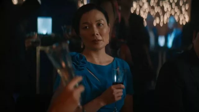 Teri Jon by Rickie Freeman Blue Flower shoulder Crepe Cocktail Dress ...