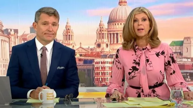 Myleene klass Pink Pleat­ed Shirt Dress worn by Kate Garraway as seen ...