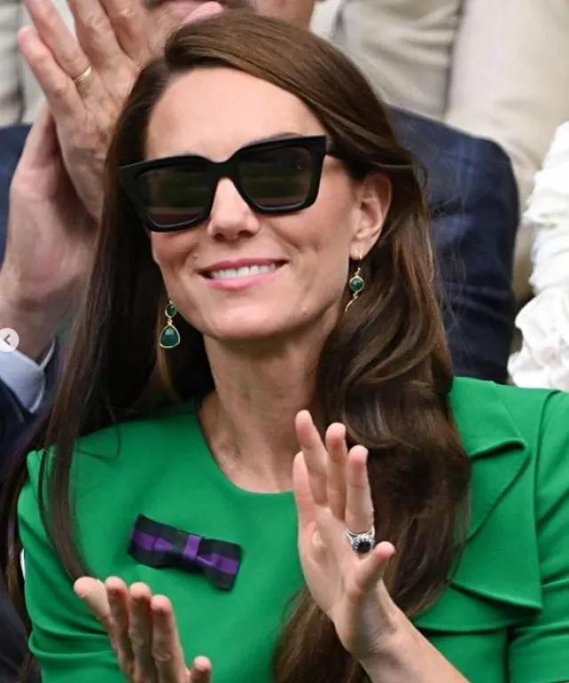 Garrard & Co Sapphire and Diamond Engagement Ring worn by Kate Middleton at Wimbledon on July 16 ...