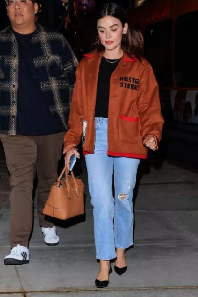 Bode Boxing Felt Shirt Jacket worn by Lucy Hale in Los Angeles on ...