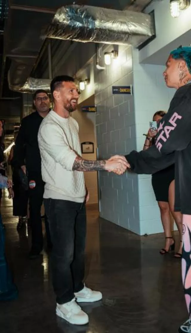 Louis Vuitton Ivory Full Damier Sweater worn by Lionel Messi on the ...