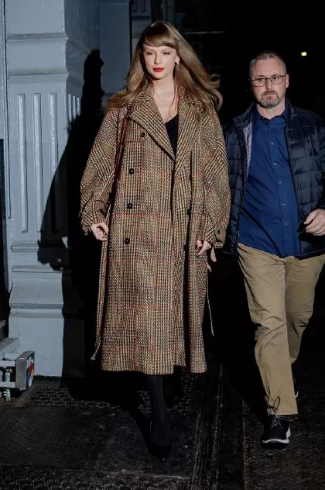Stella McCartney Tweed Belted Double Breasted Coat worn by Taylor Swift ...