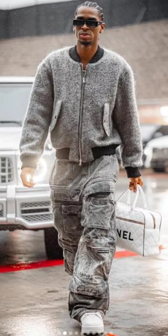 Dries Van Noten Grey Brushed Wool Bomber Jacket worn by Shai Gilgeous ...