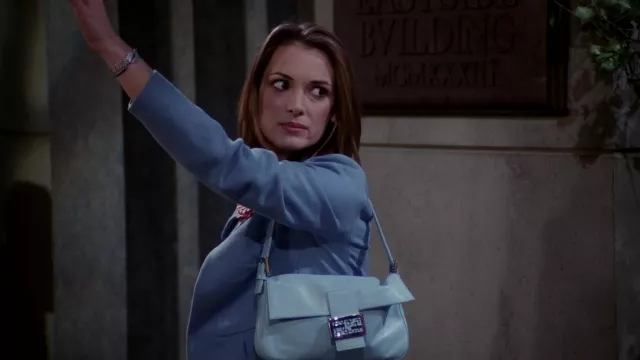 Fendi Embossed Leather Baguette Shoulder Bag in Blue worn by Melissa ...