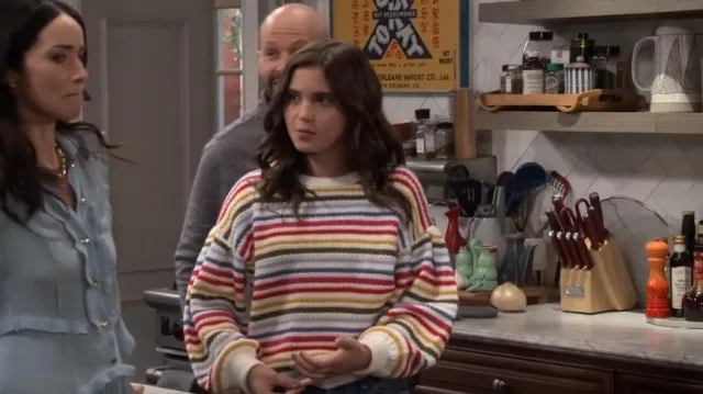 Aqua Striped Crew Neck Sweater worn by Grace Kearney (Sofia Capanna) as seen in Extended Family ...