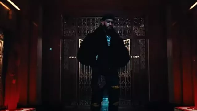 Amiri Brown Faux Fur Oversized Bomber Jacket worn by Anuel AA in Luces ...