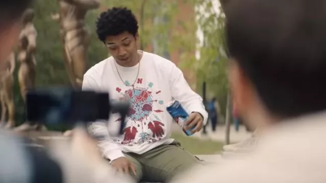 White printed crewneck worn by Andre Anderson (Chance Perdomo) as seen ...