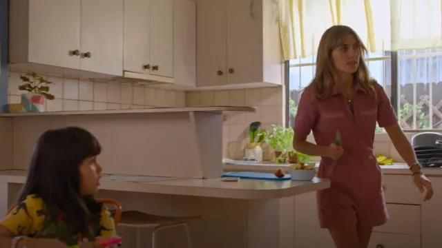 Wrangler Sun­set Romper Baked Red worn by Olympia 'Oly' Chalmers-Davis ...