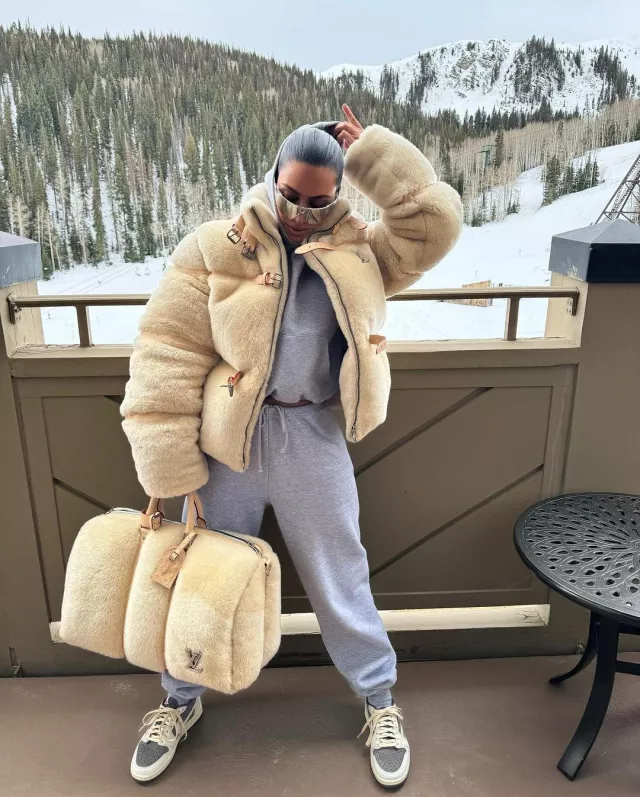 Louis Vuitton Shearling Down Blouson worn by Kim Kardashian on her ...
