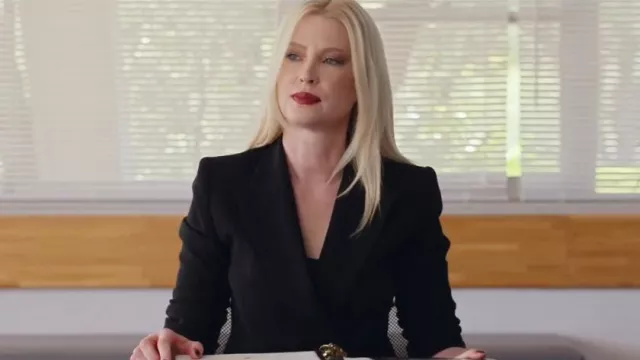 Carla Zampatti Black Crepe Flo­rence Blaz­er worn by Margot Murray (Emma Booth) as seen in Paper ...