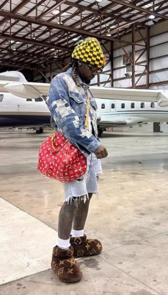 Louis Vuitton Blue Damier Camo Denim Jacket worn by Offset on the ...