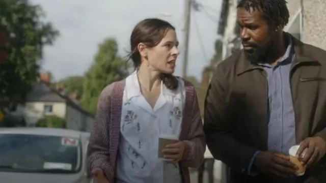 Woolrich Ribbed-Knit Cardi­gan worn by Sarah Fenn (Elaine Cassidy) as ...