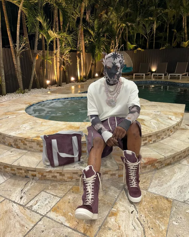 Rick Owens Purple Fur Tall 'Cargobasket' Sneakers worn by Real Boston ...