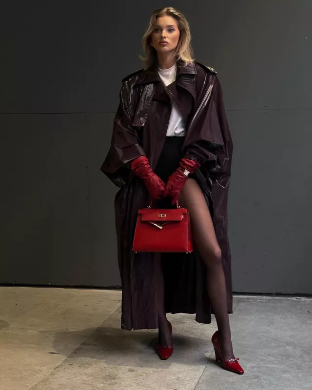 Saint Laurent Coated Nylon Trench Cape worn by Elsa Hosk on her ...