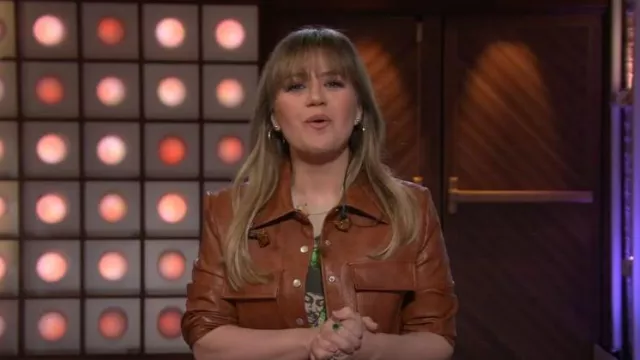 Wayf Miller Croc Embossed Faux Leather Jacket worn by Kelly Clarkson as ...