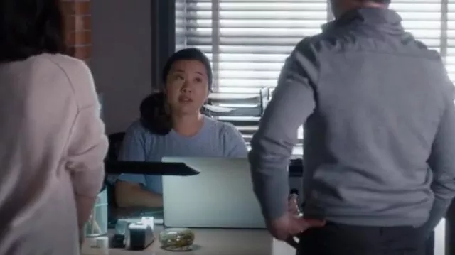 INC International Concepts Ruffle Elbow Sleeve Sweater worn by Zoe Chow ...