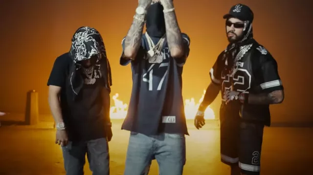 Amiri Black Mesh 22 Football Shorts worn by Anuel AA in VVS SWITCH ...