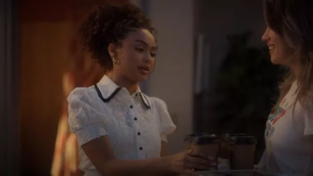 Alice + Olivia Tamra Embroidered Blouse worn by Kiela Hall (Daniella ...