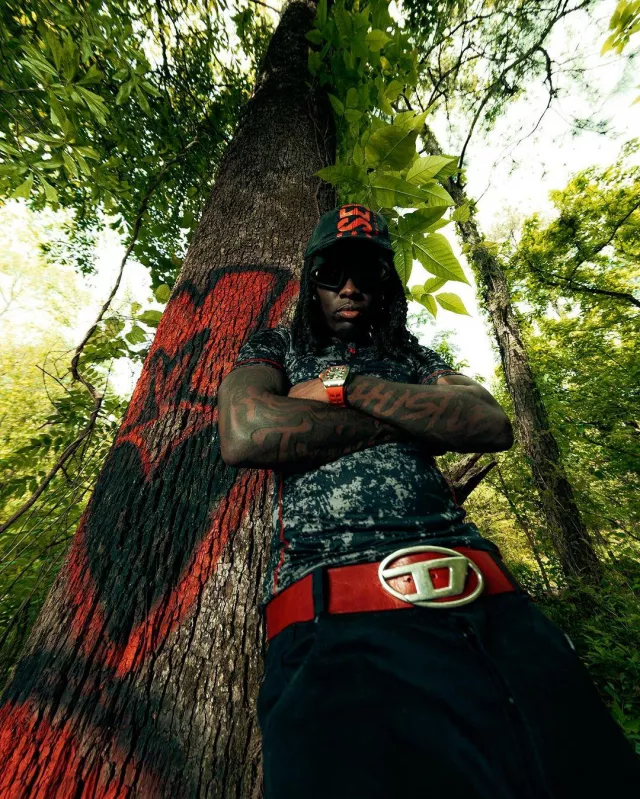 Diesel Black Ripped & Red Logo C Ewan Hat worn by Kai Cenat on the ...