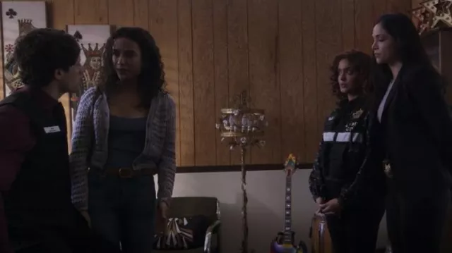 Marled Open Stitch Cardi­gan worn by Sonya Nikolayevich (Sara Amini) as ...