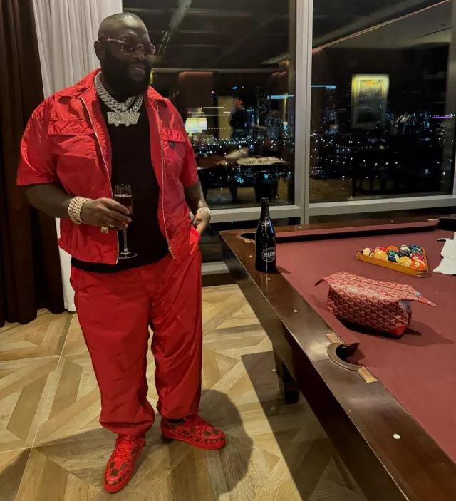 Louis Vuitton Red Pop Damier 'LV Trainer' Sneakers worn by Rick Ross on ...
